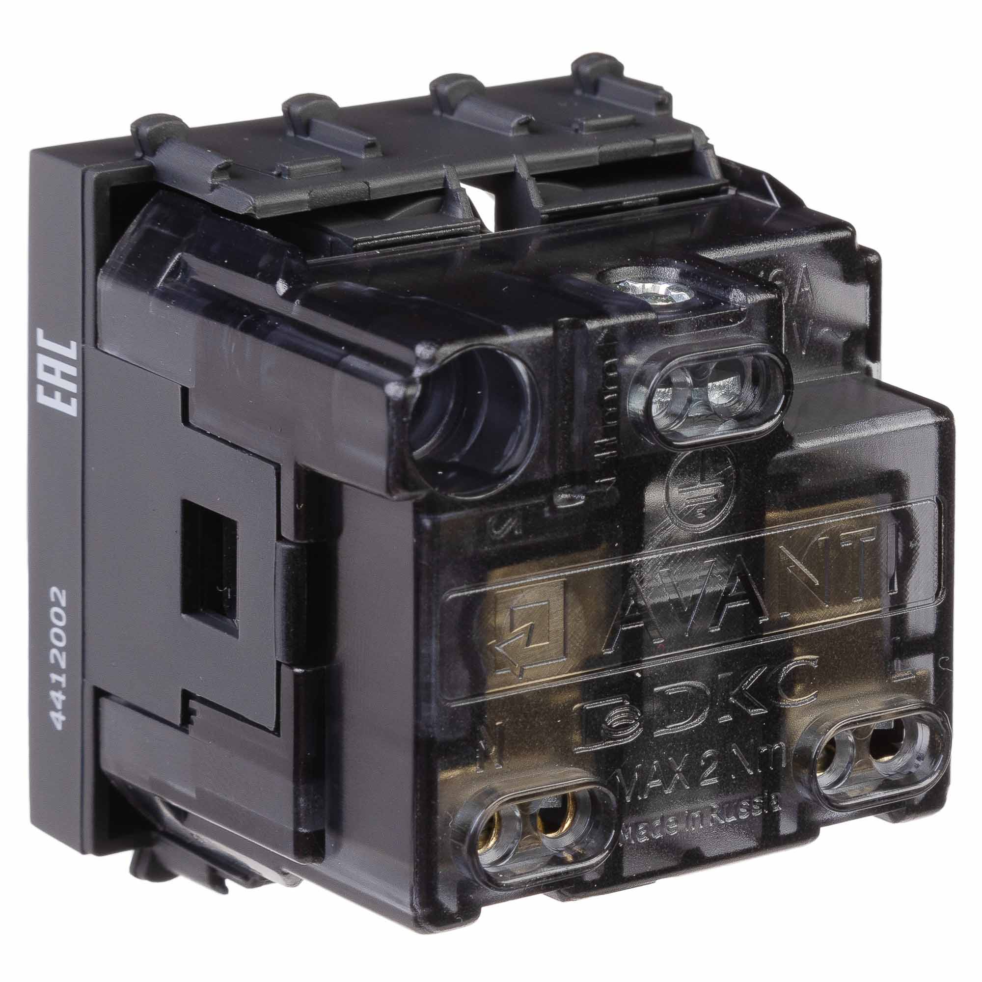 Розетка модульная, 2P+E, с з/ш, Avanti, черный матовый, 2 модуля ДКС|DKC: подробные ...