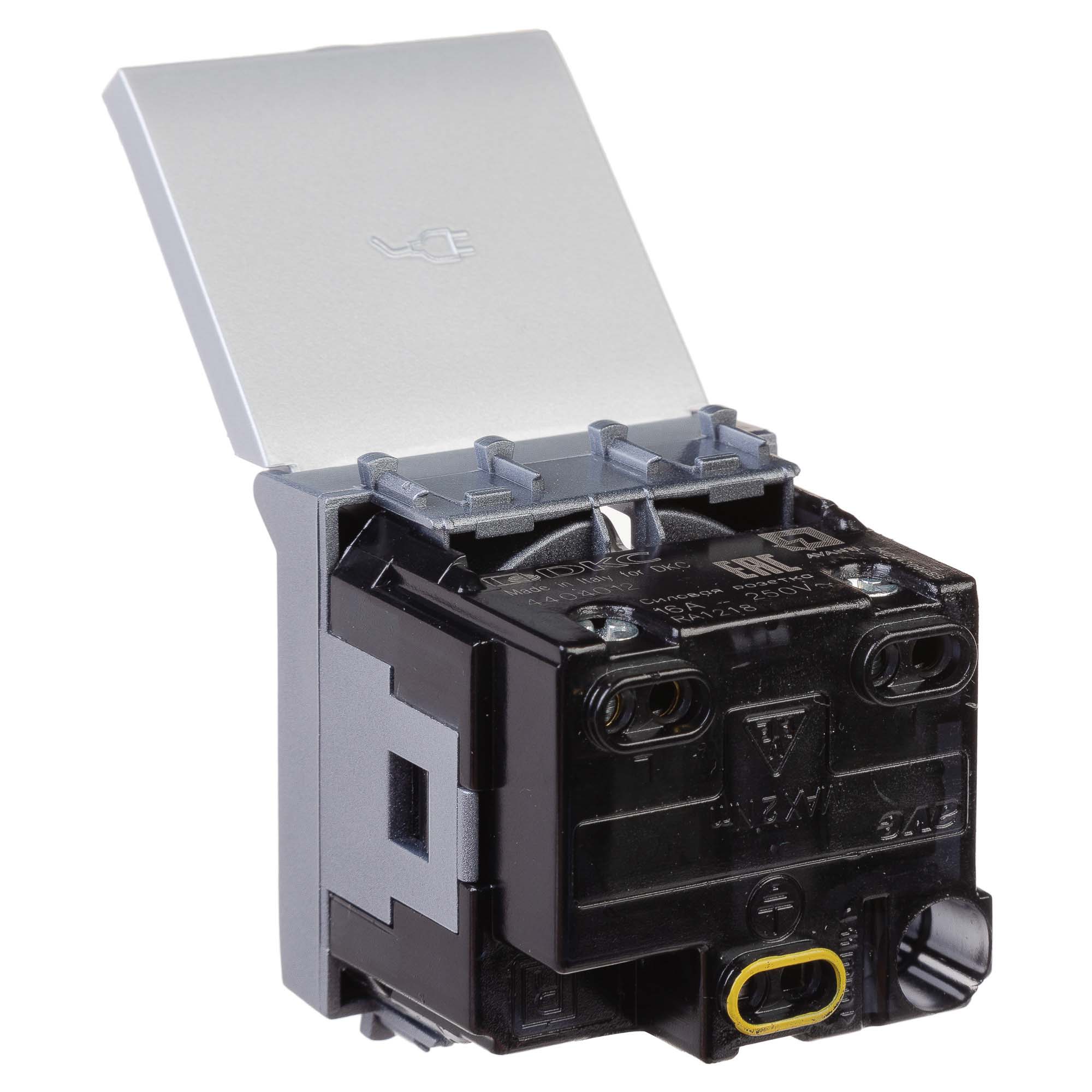 Розетка с крышкой модульная, 2P+E, с з/ш, Avanti, закаленная сталь, 2 модуля ДКС|DKC: подробные ...