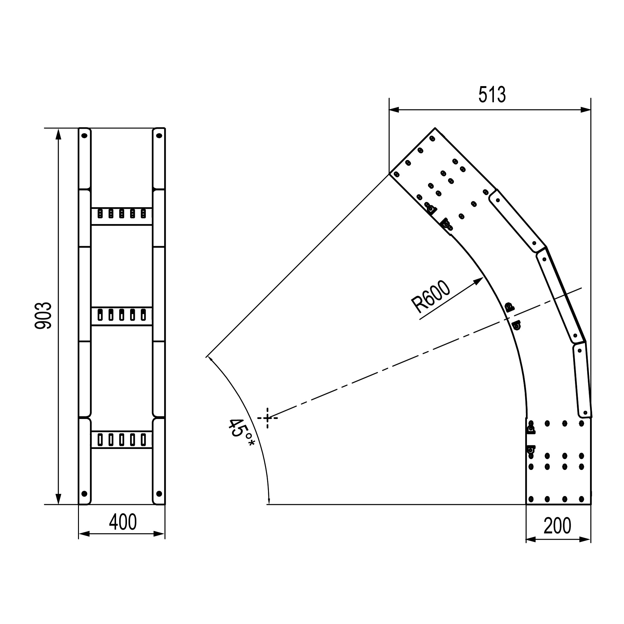 Угол лестничный вертикальный внешний 45 градусов 200х400, R600, цинк ...